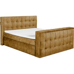 Boxspringbett "Richmond", gelb (amber), B:203cm L:243cm, SET ONE BY Musterring, Komplettbetten, Boxspringbett, versenkbarer TV- Halterung mit Fernbedienung