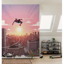Kindertapete Komar "Marvel Spider-Man Swinging Through the Air", rosa, B:200, Vlies, Tapeten