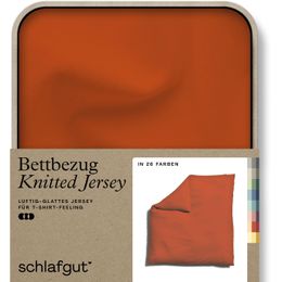 Bettbezug Schlafgut "Knitted Jersey uni, aus Bio-Baumwolle mit Elasthan, Reißverschluss", rot (rot mid), B:200cm L:200cm, Jersey, Obermaterial: 95% Baumwolle, 5% Elasthan, Bettbezüge, bügelfrei, Mix & Match Bettwäsche: passender Kissenbezug erhältlich