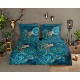 Wendebettwäsche HIP "Alvise", blau (petrol), B/L: 155cm x 220cm, 1 Stk., 1 Stk., Biber,Flanell, B/L: 80cm x 80cm, Garnitur: 2 Stk., Biber;Flanell, Obermaterial: 100% Baumwolle, Bettwäsche, Biber, 135x200, Warm, Weich, Wende, Reißverschluss, Leopard, Petrol