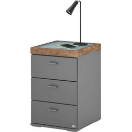 Nachtschrank "Lancaster Dielen", grau (grau anthrazit mit eiche ribbeck), B:40,7cm H:61,3cm T:43,5cm, Spanplatte, SET ONE BY Musterring, Schränke, inklusive LED-Beleuchtung, in 2 Farben erhältlich, B 41 x H 61 cm