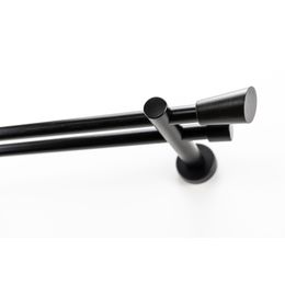 Gardinenstange Garesa "MOLIS", schwarz, L:240cm &Oslash;:20mm, Holzwerkstoff, Metall, Gardinenstangen, Vorhanggarnitur, verl&auml;ngerbar, Wandmontage, Keil, ohne Ringe