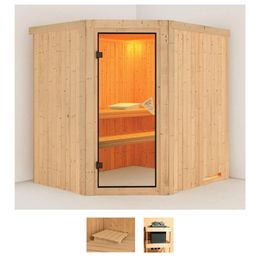 Sauna Karibu "Siirin", beige (naturbelassen), ohne Ofen, (ohne Ofen), Saunen, ohne Ofen