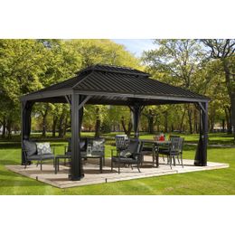 Pavillon Sojag "Gazebo Messina", grau (anthrazit), B/H/T: 483cm x 307cm x 363cm, Pavillons, BxT: 363x483 cm, inkl. Moskitonetze