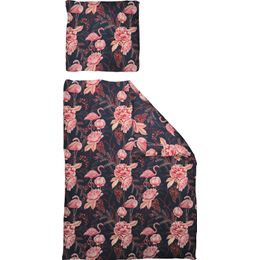 Bettwäsche Adam "Eden", blau (dunkelblau, pink), B/L: 155cm x 200cm, 1 Stk., 1 Stk., Renforcé, B/L: 80cm x 80cm, 2 Stk., Renforcé, Obermaterial: 100% Baumwolle, Bettwäsche, GOTS zertifiziert - aus Bio-Baumwolle