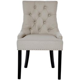 Esszimmerstuhl Jahnke "SAVIK DEVON", beige (beige, schwarz), B:56cm H:91cm T:62,5cm, Polyester, Stühle, Chesterfield-Look & Nieten-Optik, Griff an Rückenlehne