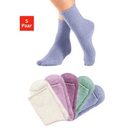 Kuschelsocken Lavana, Damen, Gr. 35-38, bunt (1x ecru, 1x rose, 1x altrosa, 1x mint, 1x blau), Obermaterial: 92% Polyester, 6% Polyamid, 2% Elasthan, unifarben, elastisch, Socken, ideal als Bettsocken