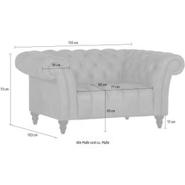 Sessel GUTMANN FACTORY "Amazonas", braun (cognac), B:155cm H:73cm T:103cm, Sessel, Lounge-Sessel Chesterfield Sessel, aus Anilinleder