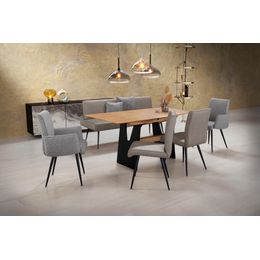 K+w Komfort & Wohnen Essgruppe K+W KOMFORT & WOHNEN "Giacomo I", grau (stahl, lightgrau,), Flachgewebe 775 Leder CLOUD, Synchron-Auszug, Länge Esstisch: 160cm,Länge Esstischmaximal: 200cm,Breite/Sitzbreite Bank: 177cm, Sitzmöbel-Sets, 2 Stühle und Bank, 2 Armlehnenstühle Stoff 775, Tisch 160 oder 180 cm