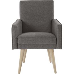 Sessel exxpo - SOFA FASHION "Lungo, Loungesessel mit moderner Kedernaht, bequem und elegant", grau (grau melange), B:64cm H:89cm T:67cm, Sessel, Sessel, Breite 64 cm, hoher Holzfu&szlig;