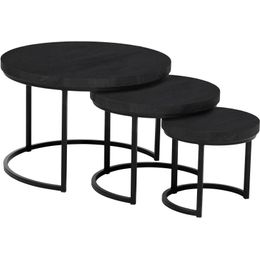 Couchtisch OMG DESIGN "Hugo", old teak, schwarz, old teak, B:75cm H:50cm T:75cm, Tische, im 3er Set, variabel stellbar