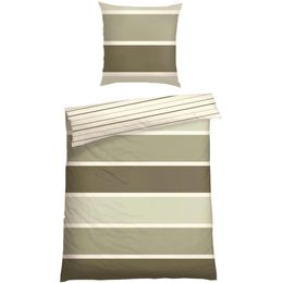 Wendebettwäsche Schiesser "Brody aus weicher Baumwolle mit klassichen Streifen", grün, B/L: 135cm x 200cm, 1 Stk., 1 Stk., Renforcé, B/L: 80cm x 80cm, 2 Stk., Renforcé, Obermaterial: 100% Baumwolle, Bettwäsche, Made in Green