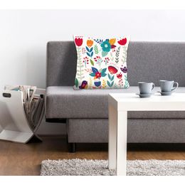 Dekokissen queence "Lottie", bunt (bunt, bedruckt), B:40cm L:40cm, Polyester, Dekokissen_Sitzkissen_Kissenhüllen, mit bunten Blümchen