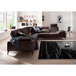Ecksofa W.Schillig "valentinoo, Designsofa, elegant und bequem, L-Form", braun (mocca z69), B:318cm H:83cm T:298cm, Longlife Xtra-Leder Z69: Das feinnarbige, gedeckte Softleder Z69 besticht durch seine au&szlig;ergew&ouml;hnliche Weichheit im trendigen &raquo;Vintage-Look&laquo;, Hautst&auml;rke 0, 9 - 1, 1 mm, Sofas, Ecksofa, mit Sitztiefenverstellung, Breite 318 cm