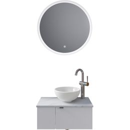 Badmöbel-Set SAPHIR "Serie 6915", weiß (schneeweiß glanz, marmor weiß), B:70cm H:200cm T:35cm, Kastenmöbel-Sets, Gäste-Bad, 70 cm breit, mit LED-Spiegel, offenem Fach und 2 Türen