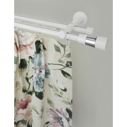 Gardinenstange Garesa "WHITE", weiß, L:200cm Ø:20mm, Eisen, Gardinenstangen, Vorhanggarnitur, Innenlauf, verlängerbar, Wandmont., Endknopf 2-färbig