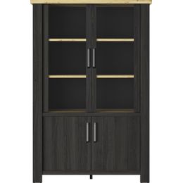 Vitrine GAMI "Sequoia", schwarz, B:121cm H:183cm T:40cm, Spanplatte, Schränke, Wohnzimmer-Programm in Landhaus- und Industrial-Dekor