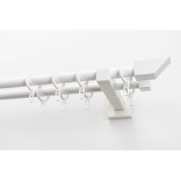 Gardinenstange Garesa "CUBUS", weiß, L:190cm Ø:20mm, Holzwerkstoff, Metall, Gardinenstangen, Vorhanggarnitur, verlängerbar, Endknopf abgeschrägt, mit Ringe