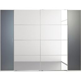 Dreh-/Schwebetürenschrank wimex "Lotto", weiß (weiß, graphit, spiegel), B:315cm H:210cm T:65cm, Schränke, Schwebetürenschrank Kleiderschrank