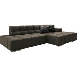 Ecksofa DESIGNWERK "Temple, Designsofa trifft hohen Sitzkomfort, L-Form", gr&uuml;n (hunter), B:286cm T:169cm, 100% Polyester, Sofas, Ecksofa, mit Sitztiefenverstellung