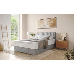 Boxbett Inosign "Thor mit Bettkasten, inkl. Matratze, Topseller", grau (savona 13 melange), B:146cm L:208cm, Komplettbetten, Boxspringbett, Topper und Zierkissen, in verschiedenen Härtegraden verfügbar