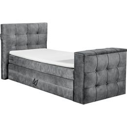 Boxspringbett "Richmond", grau (anthrazit), B:134cm L:243cm, SET ONE BY Musterring, Komplettbetten, Boxspringbett, versenkbarer TV- Halterung mit Fernbedienung