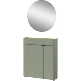 Garderoben-Set Germania "Ameca", grün (taupegrün, navarra, eiche, nachbildung), B:83cm H:200cm T:22cm, Spanplatte, Kastenmöbel-Sets, Garderoben-Set bestehend aus Mehrzweckschrank und Spiegel