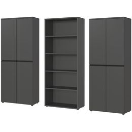 Büromöbel-Set Germania "Lemont", grau (graphit), B:272cm H:197cm T:40cm, Kunststoff, Metall, Spanplatte, Arbeitsmöbel-Sets, Set bestehend aus 2 Aktenschränke 4042 und 1 Aktenregal 4235