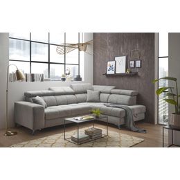 Ecksofa ED EXCITING DESIGN "Sydney L-Form", grau (taupe), B:282cm H:86cm T:198cm, 92% Polyester, 8% Nylon, Sofas, Ecksofa, motorischer Sitztiefenverstellung, USB-Port & 2 Zierkissen, Topseller