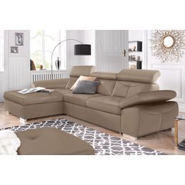 Ecksofa exxpo - SOFA FASHION "Spring, super bequem, mit Armteil- und Kopfteilfunktion, OTTOs Choice", braun (schlamm), B:284cm H:81cm T:181cm, Luxus-Microfaser (100% Polyester);Struktur (100% Polyester);NaturLEDER (echtes Rindsleder) in Sitz und R&uuml;cken. Korpus in passendem Kunstleder SOFTLUX bezogen, Sofas, Ecksofa, L-Form, wahlweise mit Bettfunktion und Bettkasten