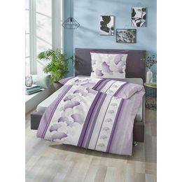 Bettwäsche Biberna "Konstantin", lila (flieder), B/L: 135cm x 200cm, 1 Stk., 1 Stk., Mako-Satin, B/L: 80cm x 80cm, 2 Stk., Mako-Satin, Obermaterial: 100% Baumwolle, Bettwäsche, Mako-Baumwoll Satin Qualität aus 100% Baumwolle