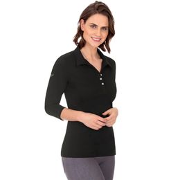 Poloshirt TRIGEMA "TRIGEMA Poloshirt mit Kristallsteinen", Damen, Gr. XL, schwarz, 95% Baumwolle, 5% Elastan, Elegant, Shirts