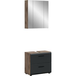 Badmöbel-Set Inosign "FLORENZ, TOPSELLER, 2-teilige Badkombination, hochwertige MDF-Front", nox oak nb, schwarz matt, B:60cm H:185cm T:30cm, Holzwerkstoff, MDF, Kastenmöbel-Sets, Bad-Kombination, Bad-Möbel, Badezimmer, Kombination, Kombi
