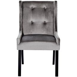 Esszimmerstuhl Jahnke "SAVIK NORFOLK", grau (anthrazit, schwarz), B:57cm H:99cm T:64cm, Polyester, Stühle, Nieten-Optik mit edler Absteppung, Griff an Rückenlehne