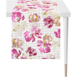 Tischläufer Apelt "6405 SPRINGTIME, Frühjahrsdeko, Frühling", rosa (weiß, rosa, natur), B:48cm L:140cm, Baumwolle, Polyester, Tischdecken, Digitaldruck
