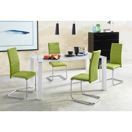 Essgruppe Inosign "Normadora", bunt (weiß, grün,), Microfaser, Sitzmöbel-Sets, mit Glastisch, Freischwinger belastbar bis 120 KG