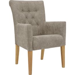 Esszimmerstuhl Home Affaire "King", braun (hellbraun, natur), B:60 T:65, Polyester, Stühle, Armlehnstuhl mit Knopfheftung, Polsterstuhl