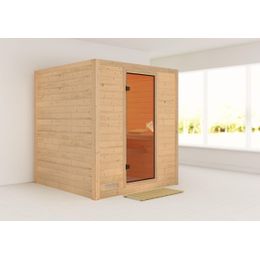 Sauna Karibu "Menja", beige (naturbelassen), ohne Ofen, (ohne Ofen), Saunen, ohne Ofen