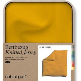 Bettbezug Schlafgut "Knitted Jersey uni, aus Bio-Baumwolle mit Elasthan, Reißverschluss", gelb (gelb deep), B:240cm L:220cm, Jersey, Obermaterial: 95% Baumwolle, 5% Elasthan, Bettbezüge, bügelfrei, Mix & Match Bettwäsche: passender Kissenbezug erhältlich