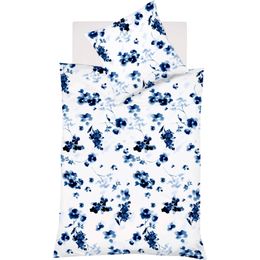 Wendebettwäsche Fleuresse "Provence Cassis 344103", blau (navy), B/L: 155cm x 220cm, 1 Stk., 1 Stk., Halbleinen, B/L: 80cm x 80cm, 2 Stk., Halbleinen, Obermaterial: 50% Baumwolle, 50% Leinen, Bettwäsche
