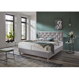 Boxbett "CELIA im hochwertiger Samtoptik", grau, B:182cm L:209cm, ATLANTIC HOME COLLECTION, Komplettbetten, mit Taschen-Federkernmatratze, Bettkasten und Strass-Steinen