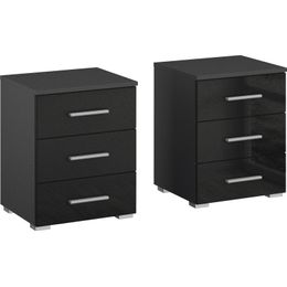Nachtkommode Rauch "Base", grau (graumetallic, hochglanz effektgrau), B:40cm H:52cm T:40cm, Holzwerkstoff, Sideboards, 2er-Set, optional in moderner Hochglanz-Front