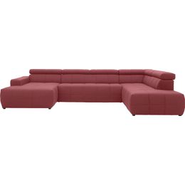 Wohnlandschaft DOMO collection "Brandon, whlw. mit Sitztiefenverstellung, inkl. Nierenkissen", rot, B:359cm H:80cm T:228cm, Kunstleder SOFTLUX;Luxus-Microfaser in Antikleder-Optik (100% Polyester);Luxus-Microfaser (100% Polyester), Sofas, mit Kopfteilverstellung, wahlweise Sitztiefenverstellung, U-Form