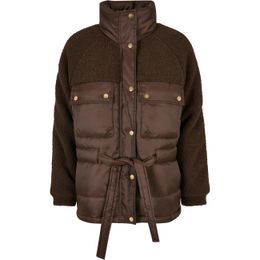 Winterjacke Urban Classics "Urban Classics Damen Ladies Sherpa Mix Puffer Jacket", Damen, Gr. S, braun, 100% Polyester, unifarben, normal, amerikanischer Ausschnitt, Jacken