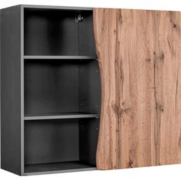 Hängeschrank KOCHSTATION "KS-Bruneck", grau (graphit, wotaneiche), B:100cm H:90cm T:34cm, Holzwerkstoff, Schränke, >>Bruneck<< 100 cm breit, für viel Stauraum, hochwertige MDF-Fronten