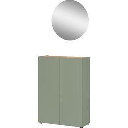 Garderoben-Set Germania "Alviano", grün (taupegrün, navarra, eiche, nachbildung), ohne Garderobenpaneel, Glas, Spanplatte, Kastenmöbel-Sets, mit rundem Spiegel, optional mit Hakenpaneel, Made in Germany