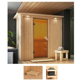 Sauna Karibu "Vada", beige (naturbelassen), ohne Ofen, (ohne Ofen), Saunen, ohne Ofen