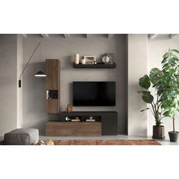 Wohnwand Inosign, braun (lava, mercure nb holzstruktur), B:180cm H:195cm T:35cm, Kastenmöbel-Sets, 3tlg. Breite 180 cm (Lowboard, Stauraumschränke, Wandregal)