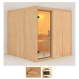 Sauna Karibu "Rodin", beige (naturbelassen), ohne Ofen, (ohne Ofen), Saunen, ohne Ofen