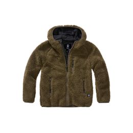 Allwetterjacke Brandit "Brandit Damen Kids Teddyfleecejacket Hood", Herren, Gr. 122/128, grün (olive), 100% Polyester, unifarben, normal, ohne Ausschnitt, Jacken